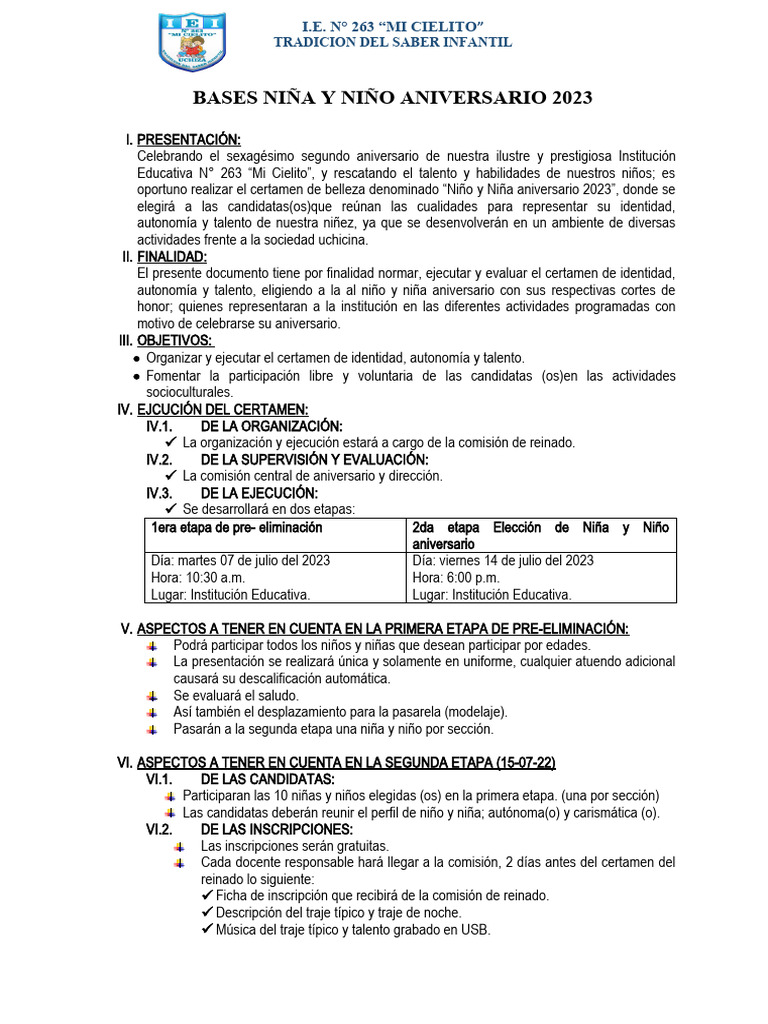 Bases Miss y Niña Aniversario 202333 | PDF | Moda | Ropa