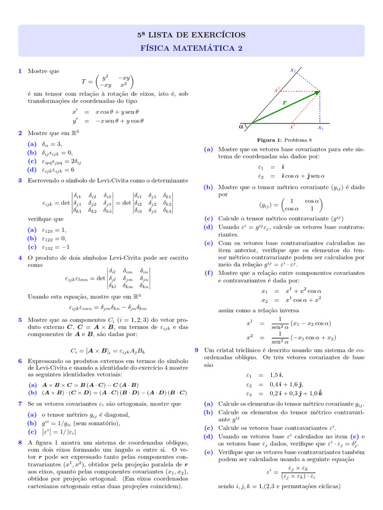 Lista5 FisicaMatematica2 2023 1 | PDF | Tensor | Matemática