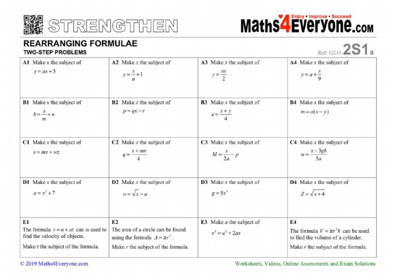 Rearranging Formulae Two Steps Strengthen A Pdf