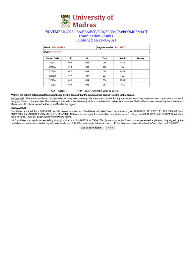 Exam - Unom.ac - in Results Ugresultpage - Asp | PDF | Academia ...