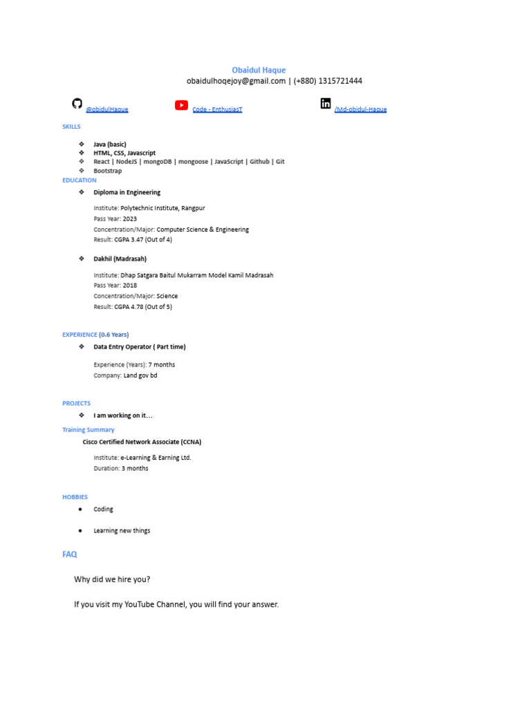 Obaidul Haque: @obidulhaque Code - Enthusiast /Md-Obidul-Haque | PDF