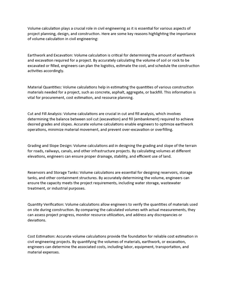 Importance of Volume in Civil Engineering | PDF | Civil Engineering ...