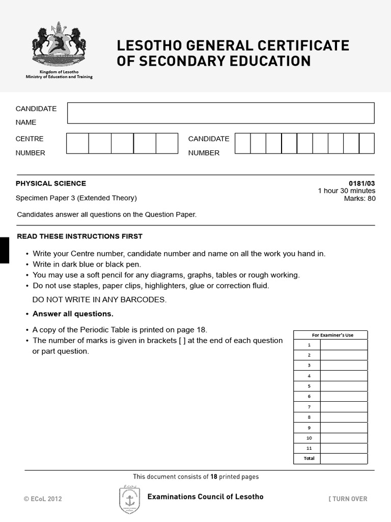 LGCSE Physical Science Paper 3 | PDF | Oxide | Chemical Reactions