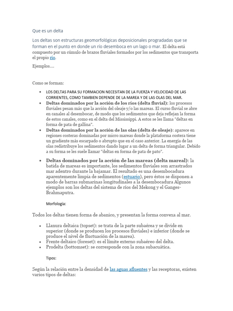 Definición y formación de deltas fluviales | PDF | rio Delta ...