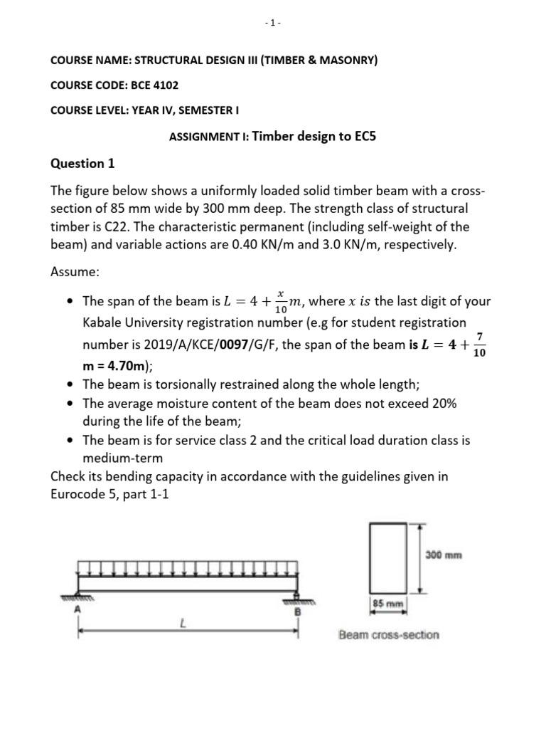 Assignment - 1 - BCE 4102 Timber&Masonry | PDF | Beam (Structure) | Lumber