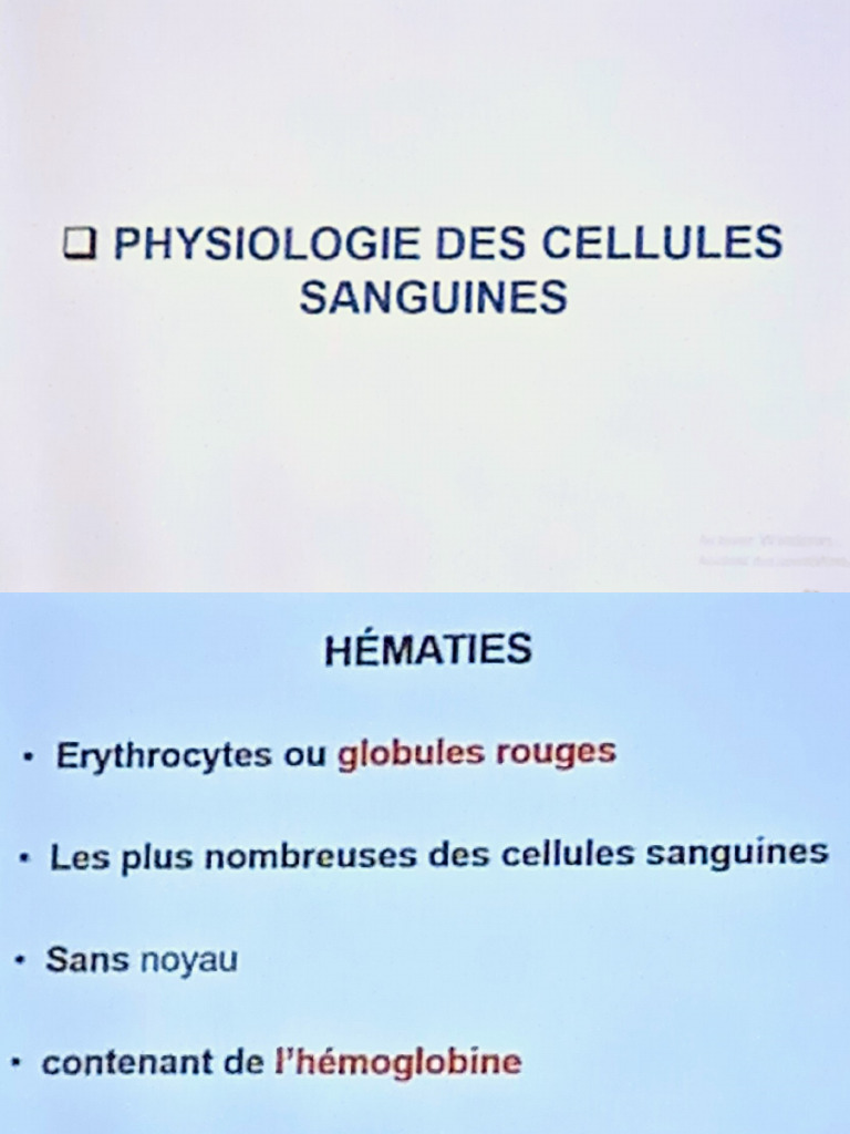 Physiologie Des Cellules Sanguines | PDF