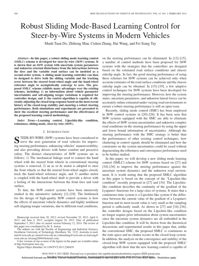 Wang 2014 Robust Sliding Mode Based Learning Control For Sbw Systems Pdf Control Theory
