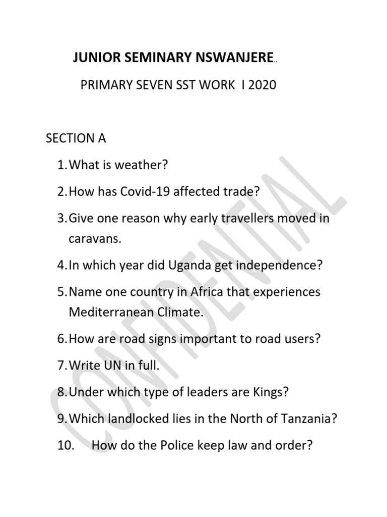 P7 SST Questions and Answers 2020 | PDF