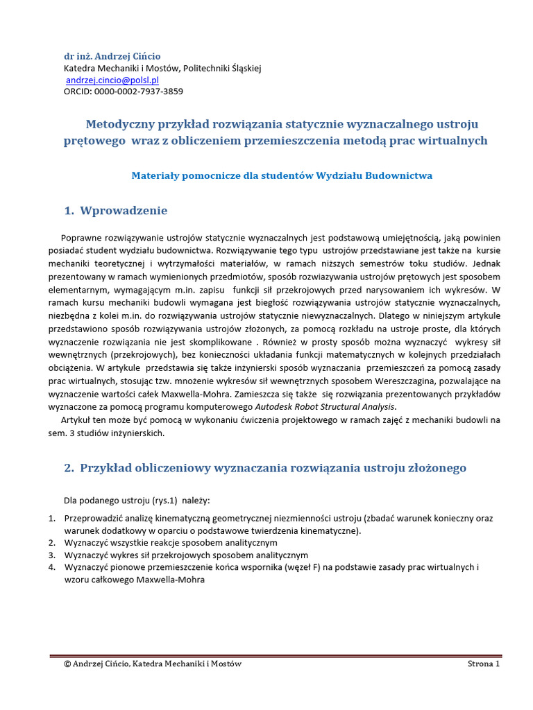 Metodyczny Przyk Ad Rozwiazania Statycznie Wyznacz | PDF