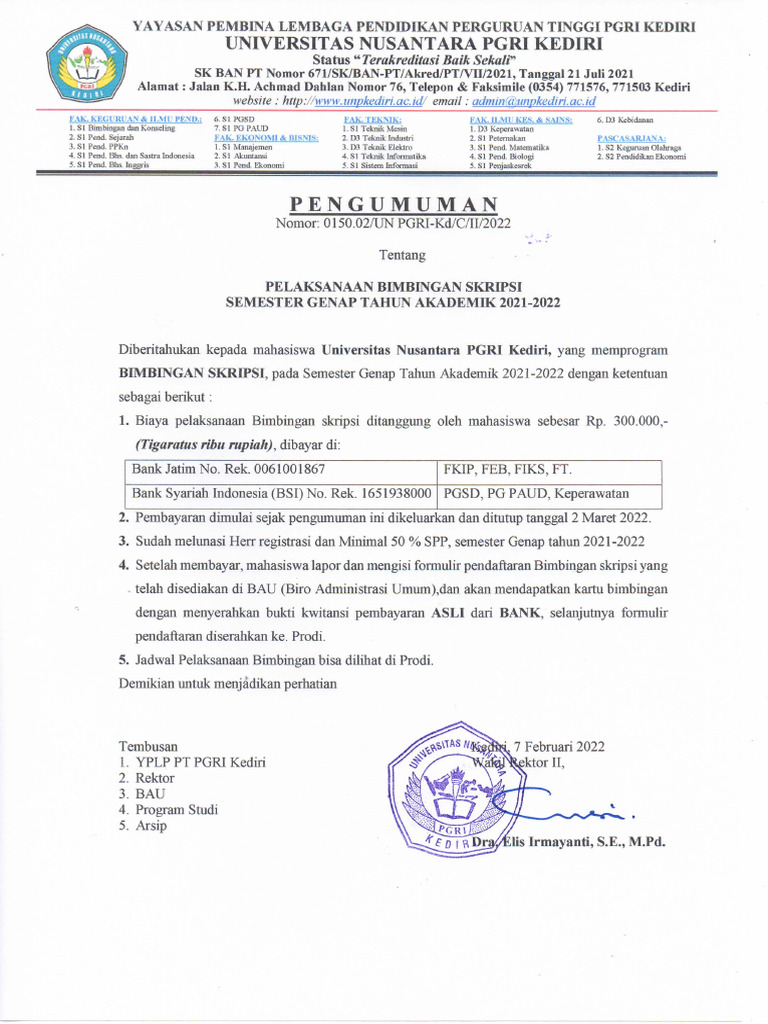 Pengumuman Pembayaran Bimbingan Skripsi Genap 2021-2022338 | PDF Pengumuman Pembayaran Bimbingan Skripsi Genap 2021-2022338 | PDF