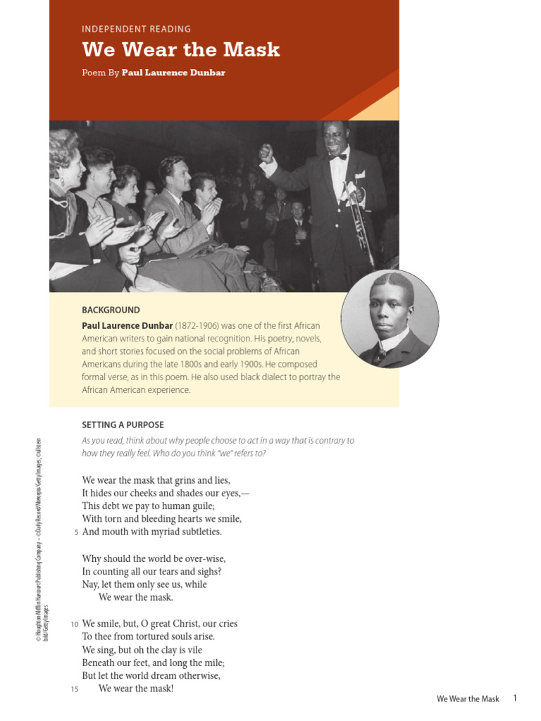 We Wear the Mask: Dunbar's Poem Analysis | PDF | Poems | Poetry