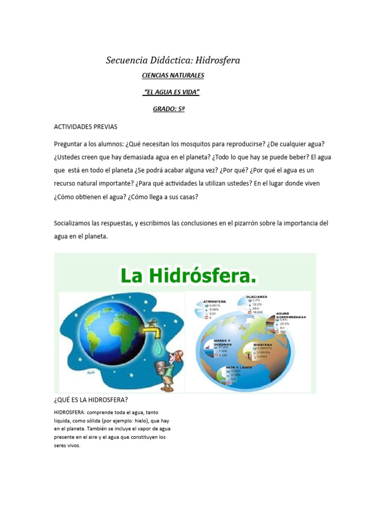 Secuencia Didáctica: La Hidrosfera 5º Grado | PDF | Marea | Agua