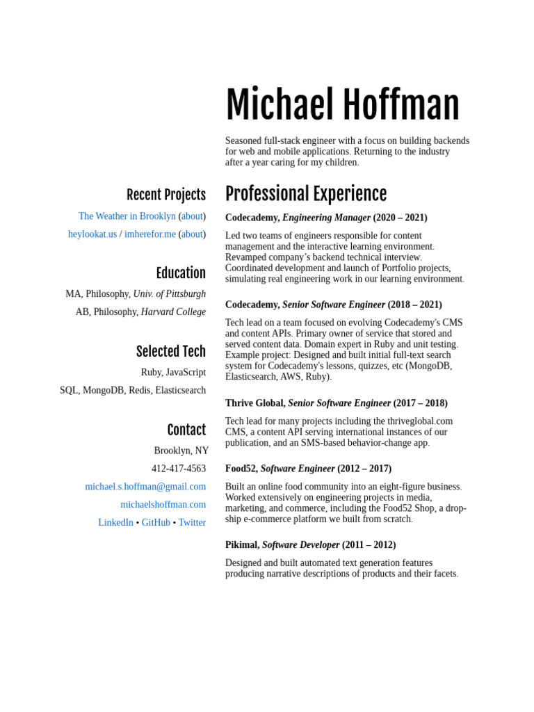 Michael Hoffman Resume 2022 | PDF | Application Software | Mobile App