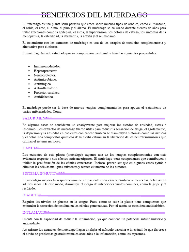 Beneficios Del Muerdago | PDF | Cáncer | Diabetes
