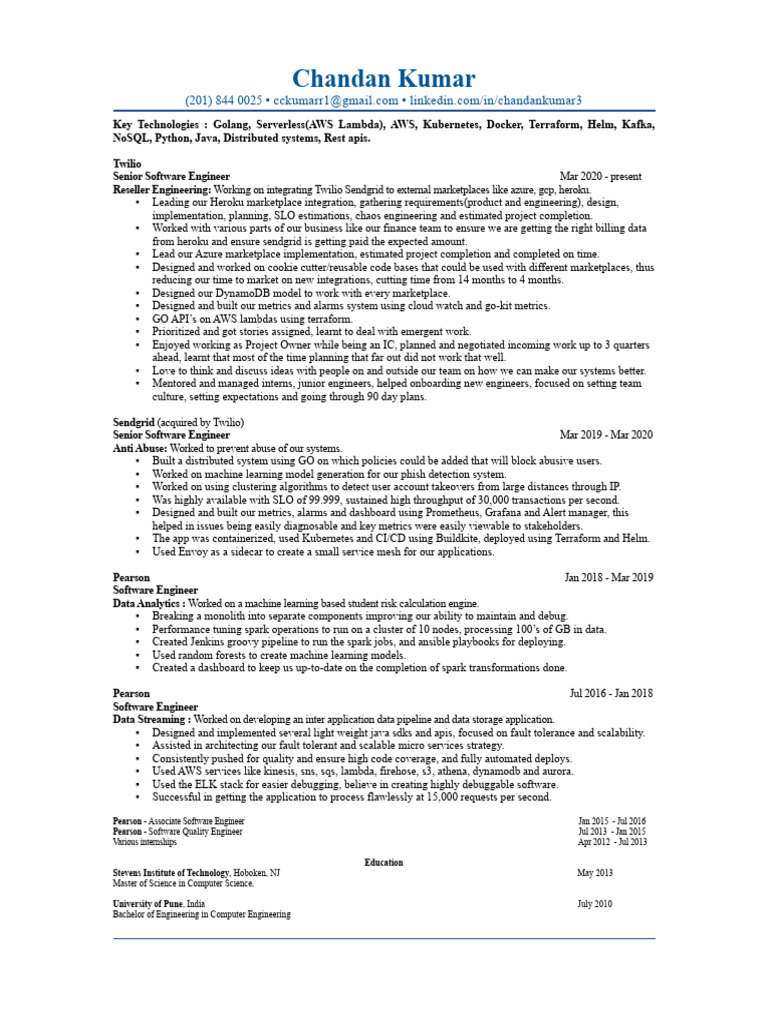 Chandan Kumar Resume | Download Free PDF | Scalability | Machine Learning