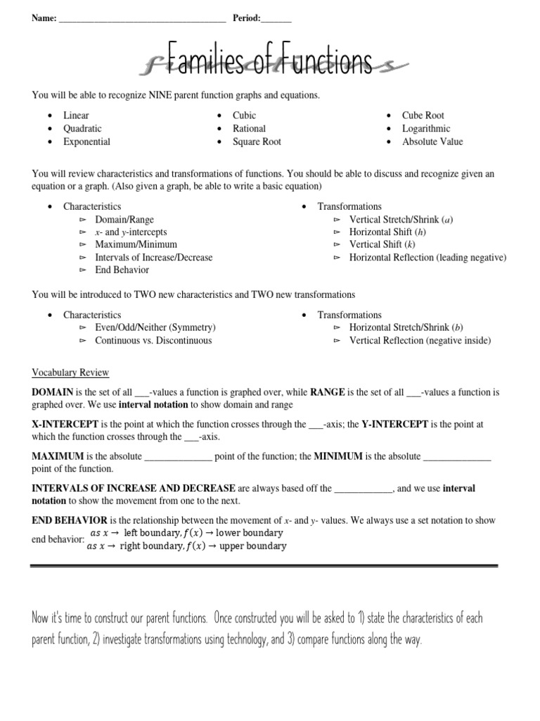 Families of Functions | PDF | Function (Mathematics) | Exponentiation