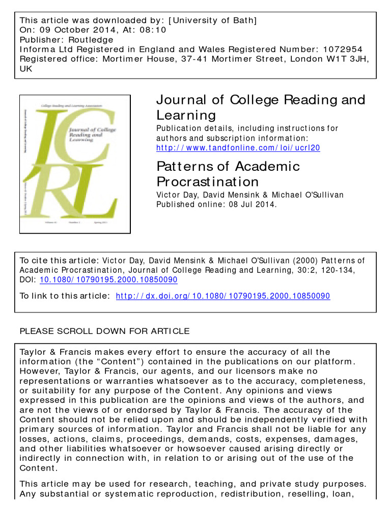 Patterns of Academic | PDF | Professional Skills | Procrastination