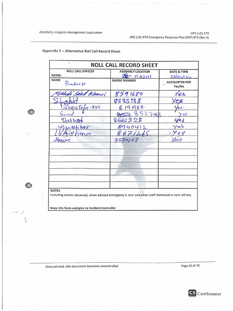 Roll Call Record Attendance Sheet-2024 | PDF