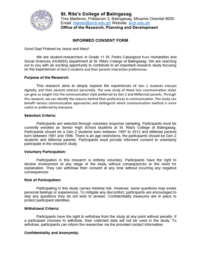 Informed Consent Form | PDF | Conflict Of Interest | Information