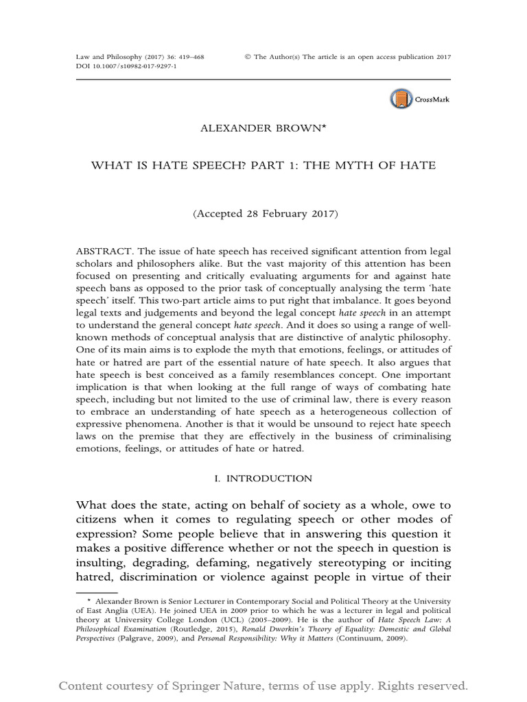 What Is Hate Speech Part 1 The Myth of Hate | PDF | Hatred | Hate Speech