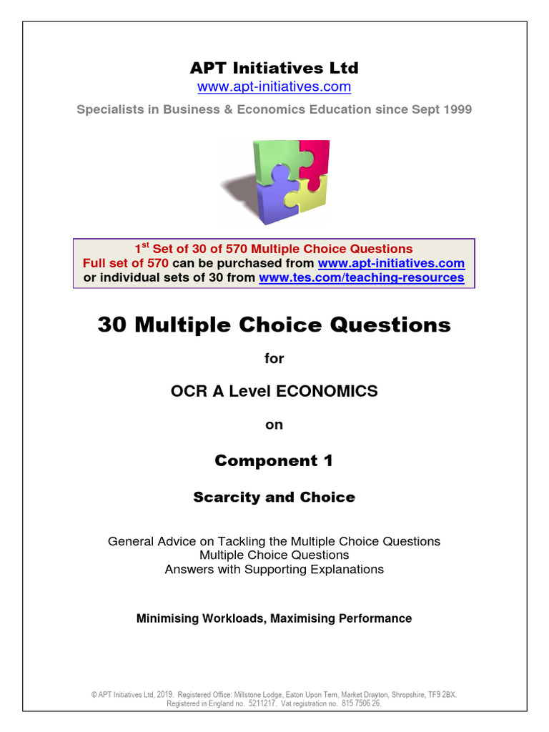 APTs 1st Set of 30 of 570 Printable MCQs For OCR AL Econ | PDF ...