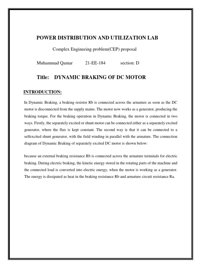 Dynamic Braking of DC Motor | PDF | Electric Motor | Electric Generator