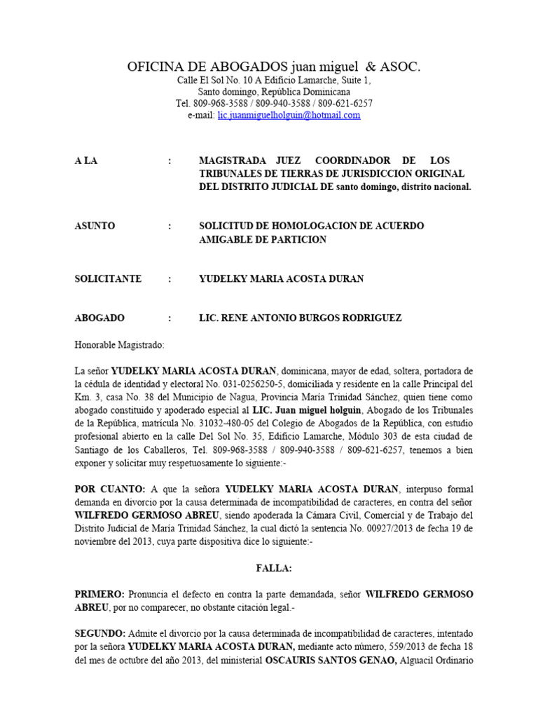 457673513-SOLICITUD-DE-HOMOLOGACION-DE-ACUERDO-amigable-de-particion-yuldelki-maria-acosta-docx ...