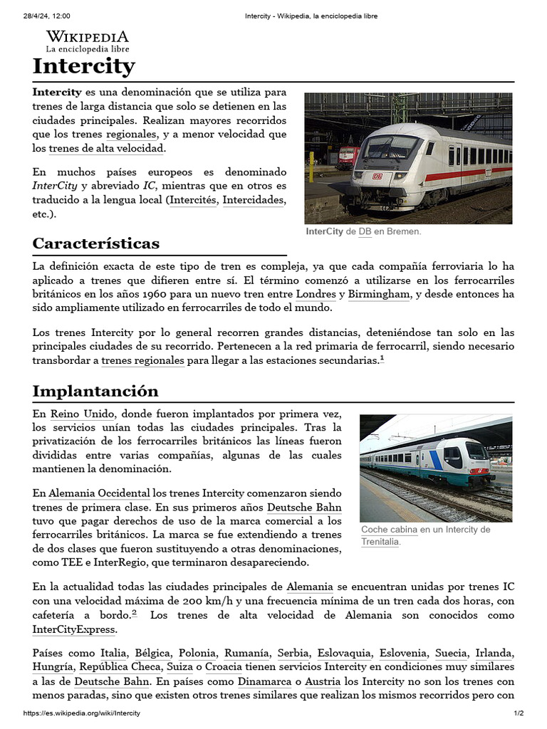 Trenes Intercity: Definición y Características | PDF | Transporte ...