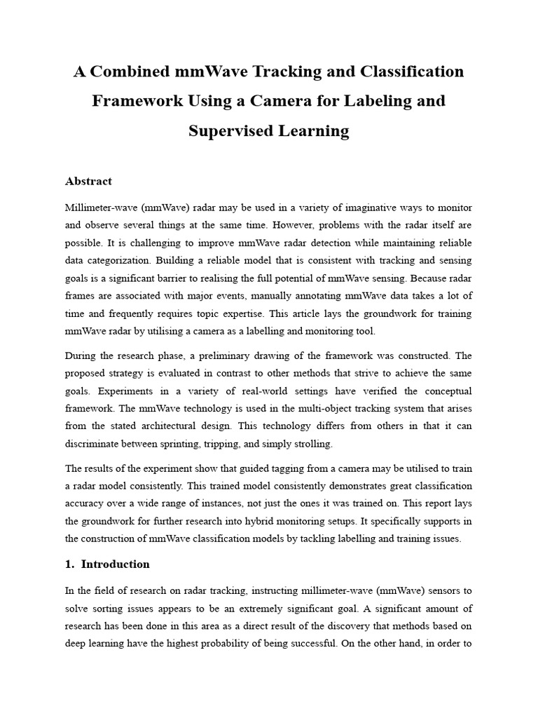 A Combined mmWave Tracking and Classification Framework Using a Camera ... A Combined mmWave Tracking and Classification Framework Using a Camera ...