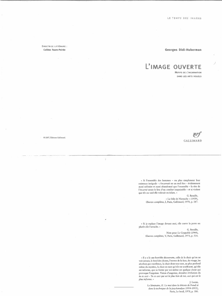 Limage Ouverte Motifs de Lincarnation Dans Les Arts Visuels (Georges ...