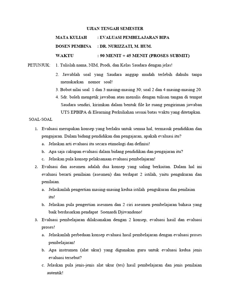 Uts Evaluasi Pembelajaran Bipa Pdf