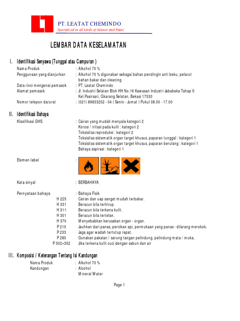Msds Alkohol | PDF