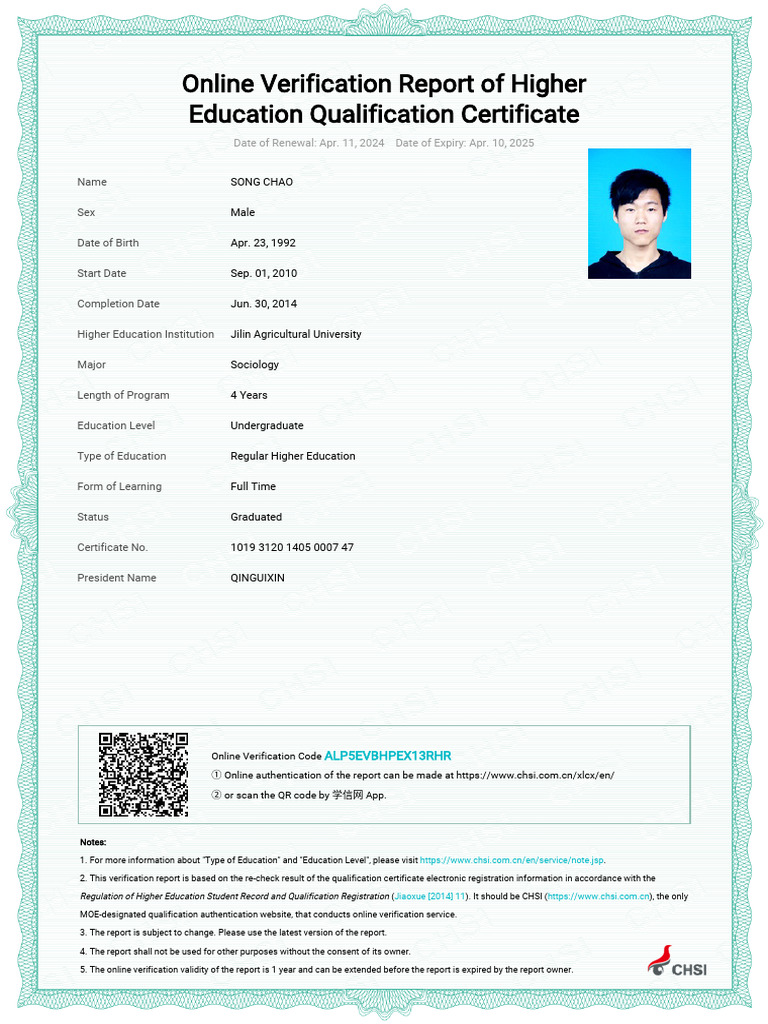 Online Verification Report of Higher Education Qualification ...