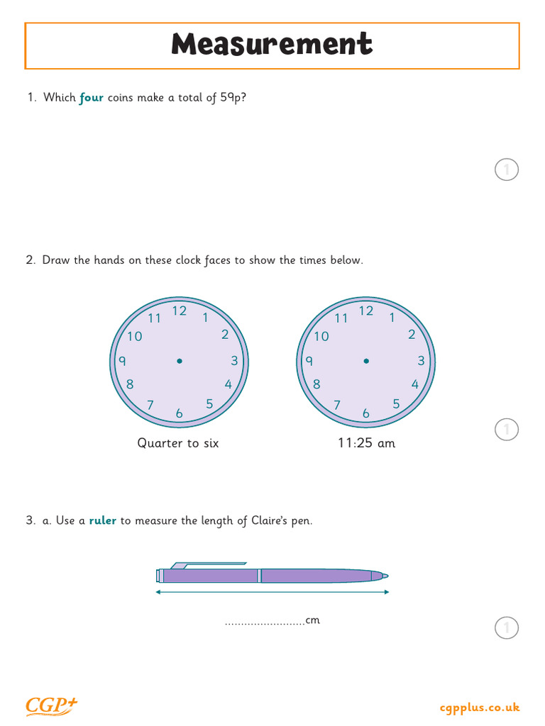 Year 3 Maths Measurement Baseline Assessment (Year 3) Full Colour ...