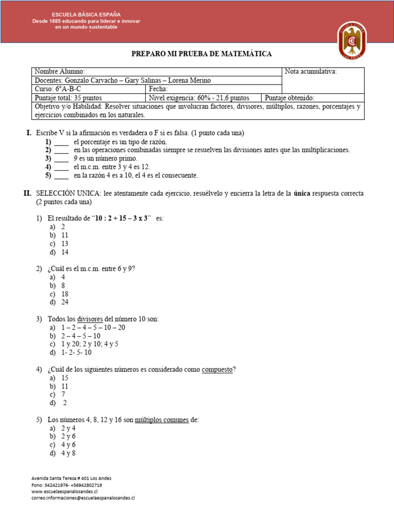 Preparo Mi Prueba 6 Basico Pdf