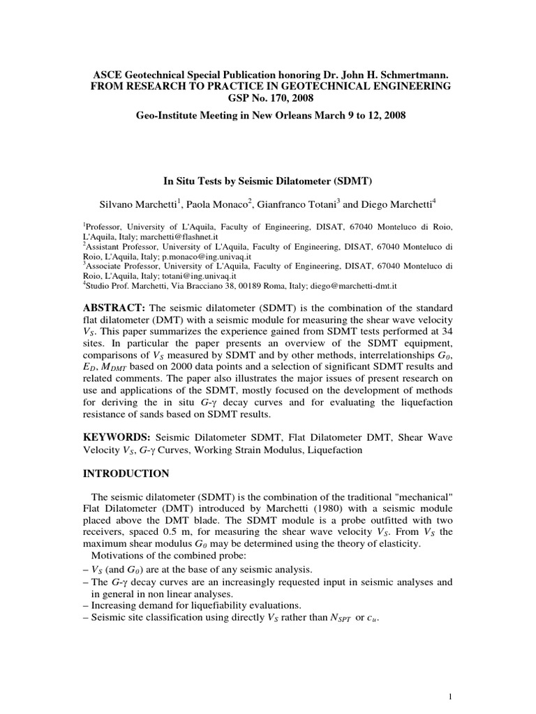 Marchetti 2008 SDMT Schmertmann Honoring Vol | PDF | Young's Modulus ...