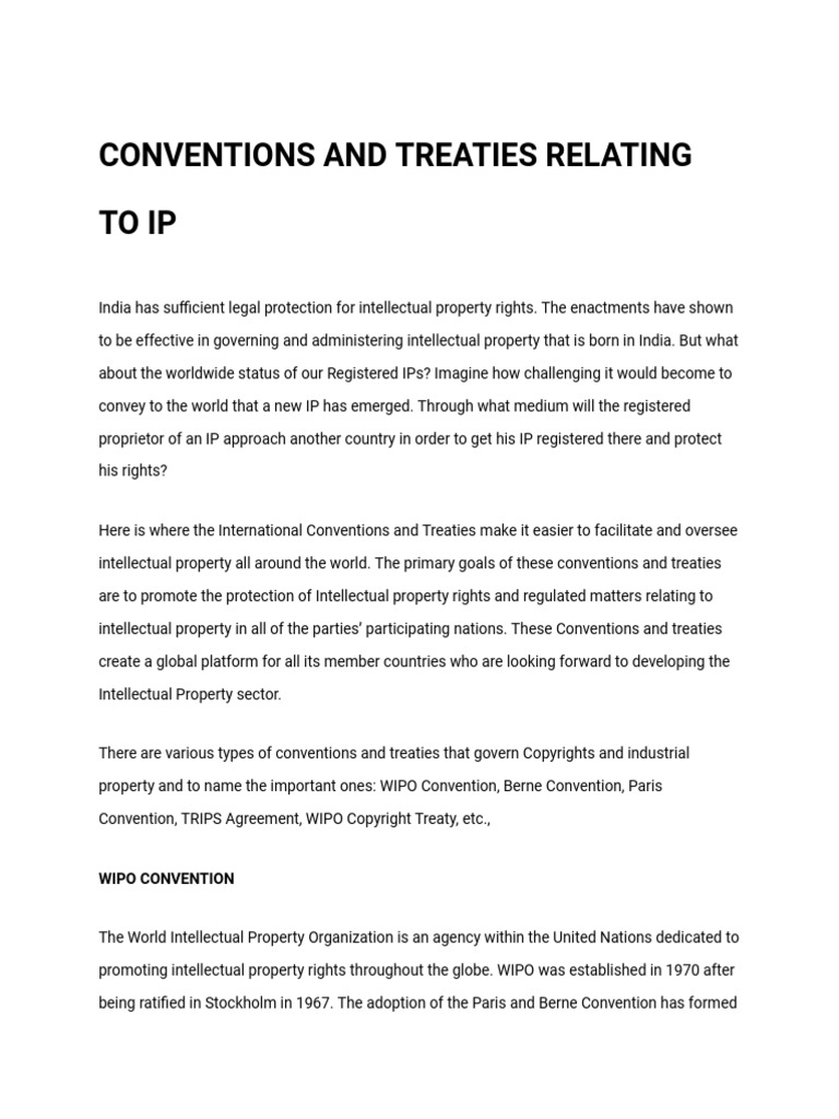 Conventions and Treaties Relating To Ip | PDF | World Intellectual ...