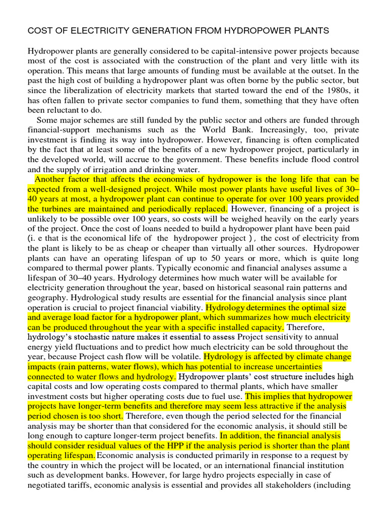 Cost of Electricity Generation | PDF | Hydroelectricity | Economies
