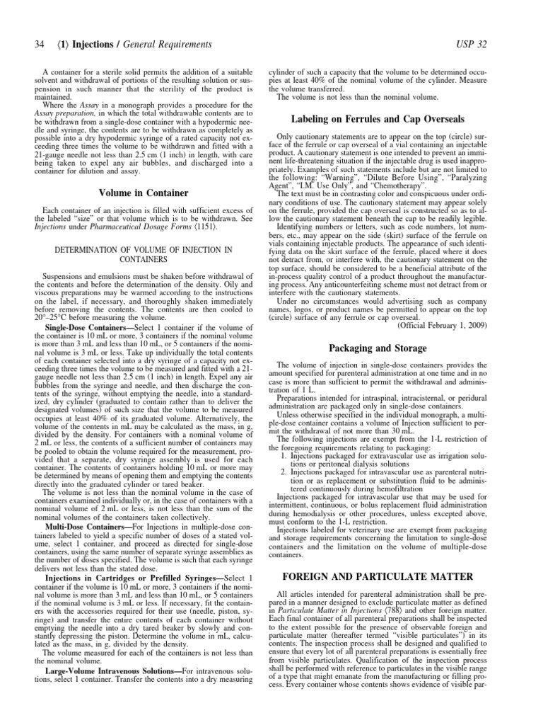 USP 697: Injection Volume Standards | PDF | Syringe | Volume