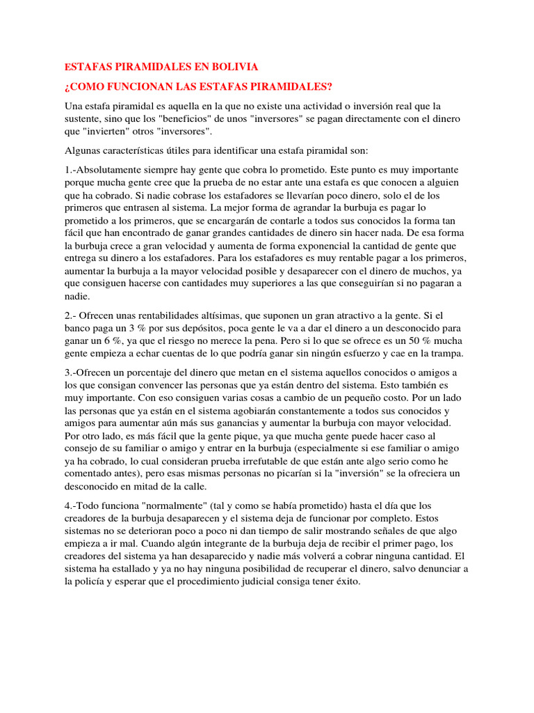 Estafas Piramidales Bolivia | PDF | Esquema Ponzi