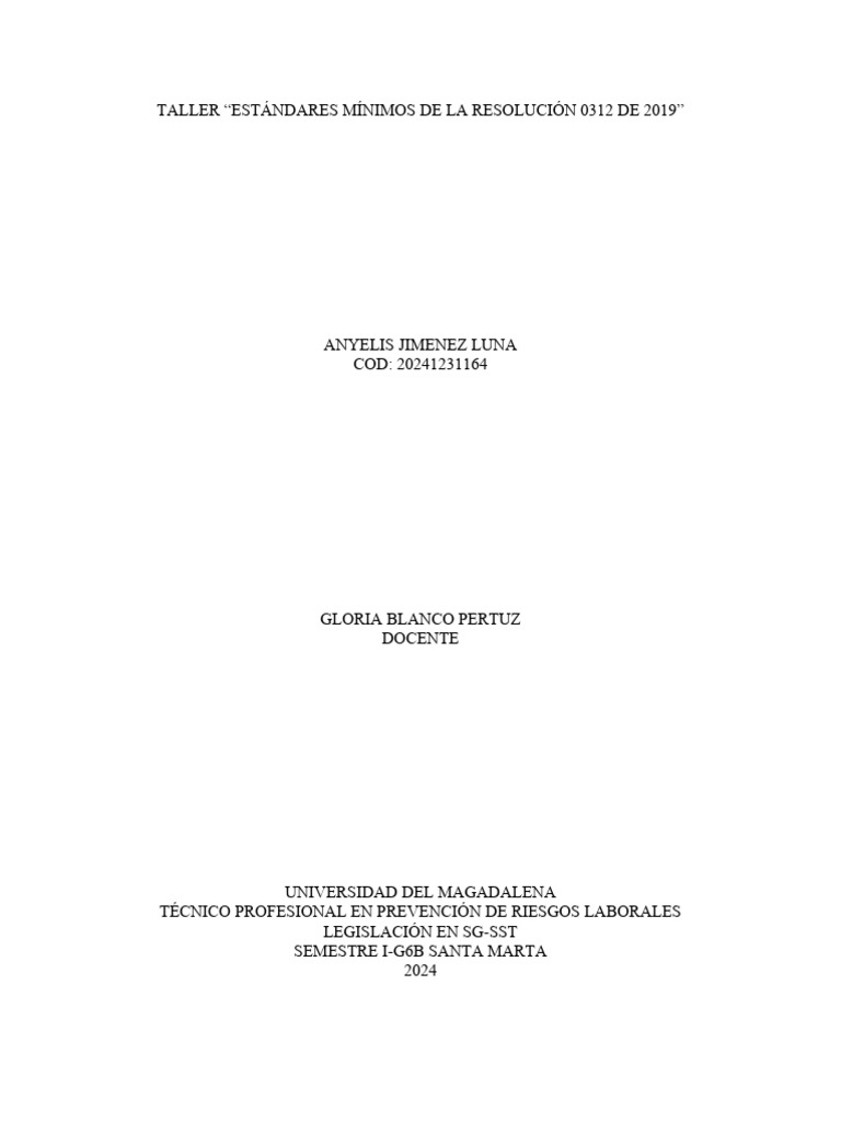 Taller "Estándares Mínimos de La Resolución 0312 de 2019" | PDF | Derecho laboral | Business