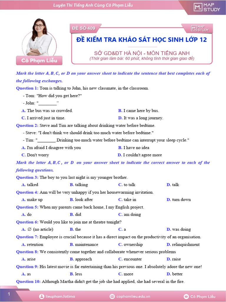 ĐỀ THI KHẢO SÁT TIẾNG ANH 12 - HÀ NỘI | PDF | Air Conditioning