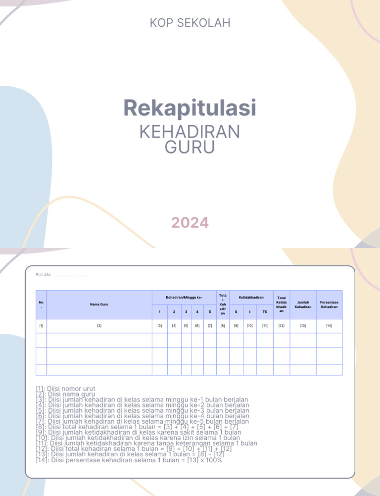 Form Rekapitulasi Kehadiran Guru | PDF