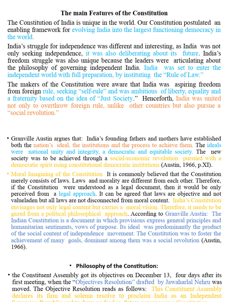 The Main Features of The Indian Constitution and Debates in The ...