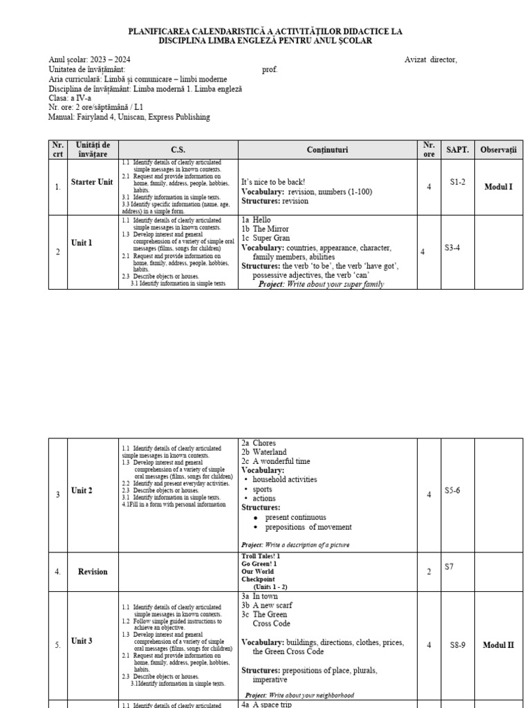 Planificare 4 | PDF | Languages | Foreign Language Studies