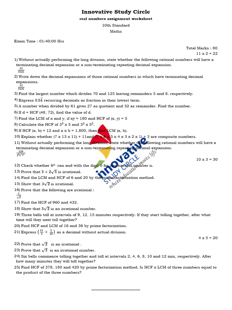 Real Numbers Assignment Worksheet | PDF | Numbers | Decimal