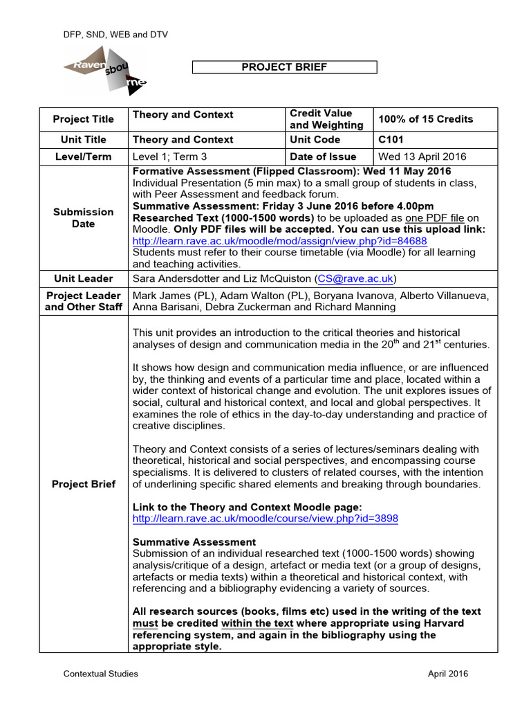 Theory Context Brief For DFP, SND, WEB and DTV (Term 3, 2015-16) | PDF ...