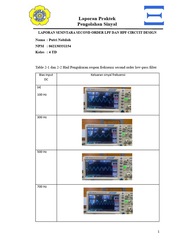 Laporan Sementara Second Order Lpf Dan Hpf Circuit Design Pdf