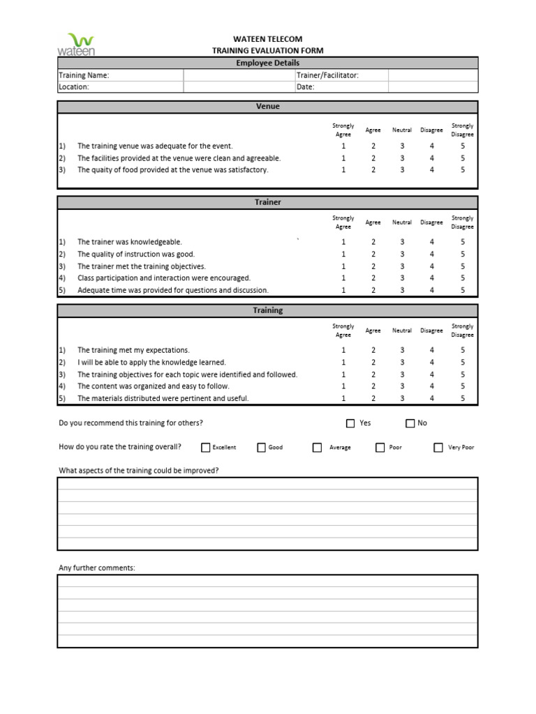 Training Evaluation Form | PDF | Learning | Cognition