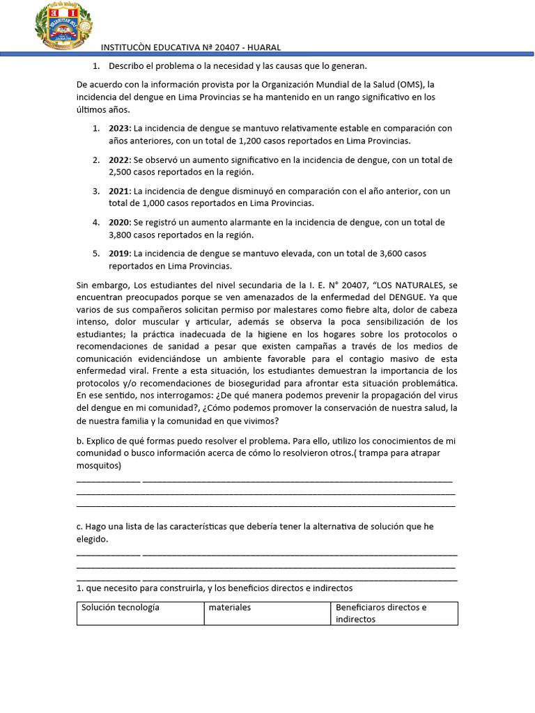 Ficha de Diseña Soluciones Tecn. para 1ero | PDF | Enfermedades y ...